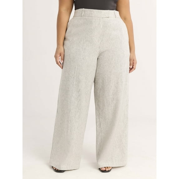Scoop Women's Plus Tailored Linen Blend Wide Leg Pants, 32" Inseam ...