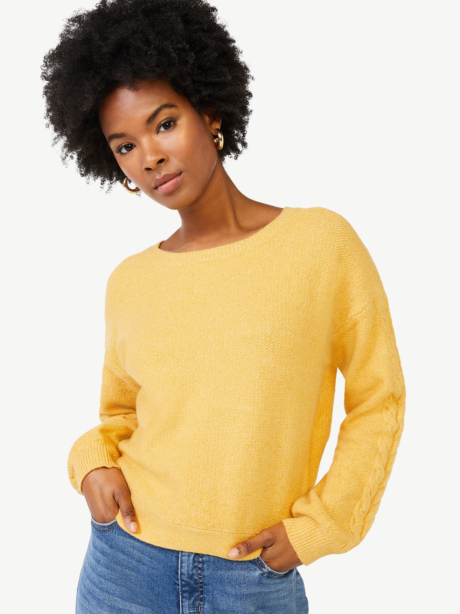 Scoop Women's Puff Sleeve Sweater with Cross Back Tie - Walmart.com