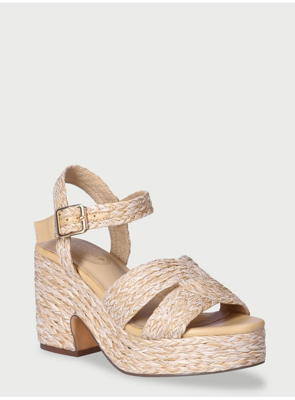 Raffia Womens Platform Wedge Sandals