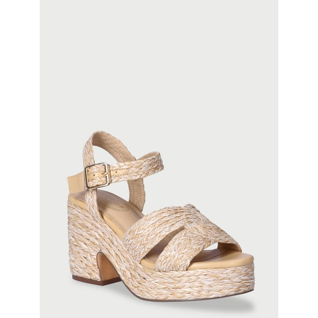 Scoop Women's Raffia Platform Heeled Sandals - Walmart.com