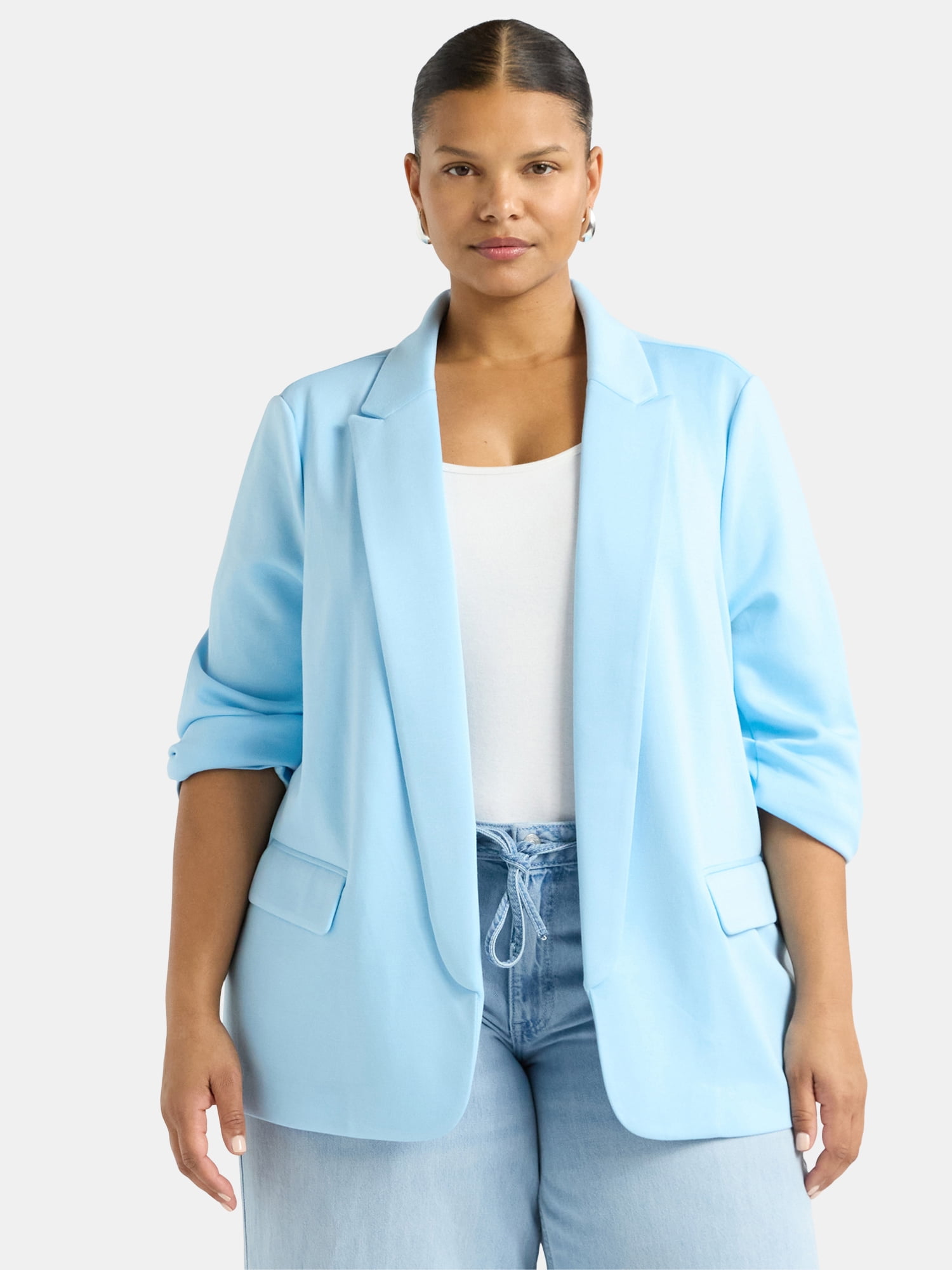 Scoop Women's and Women's Plus Relaxed Scuba Knit Stretch Blazer with ...