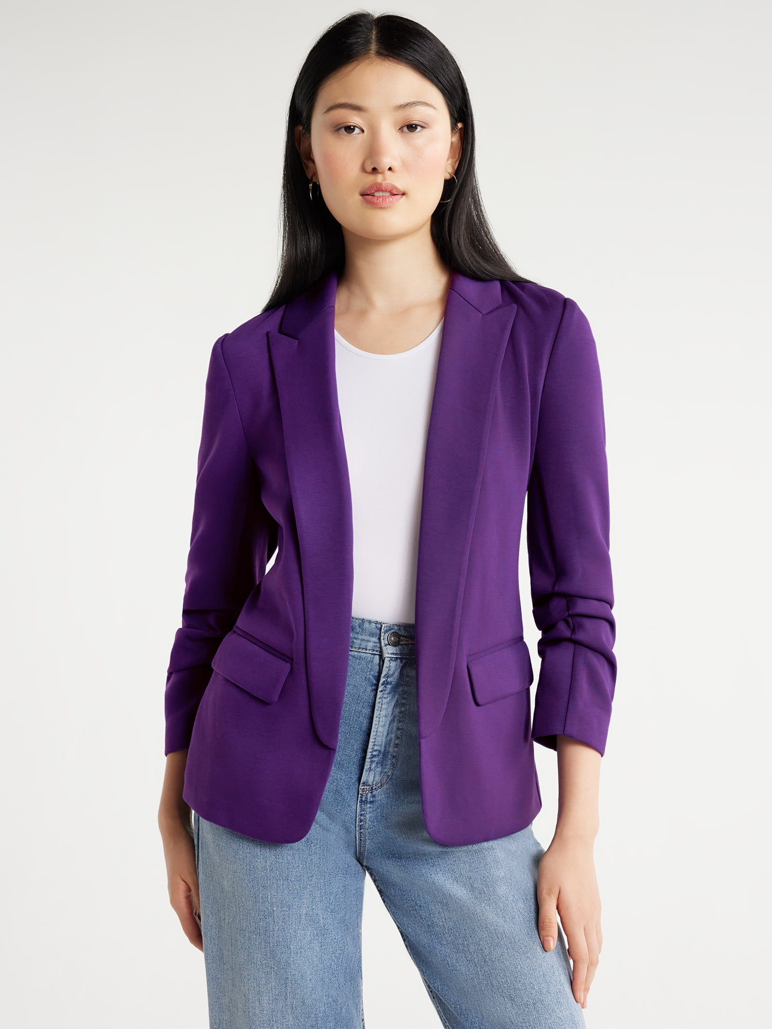 Scoop Women's Relaxed Ultimate ScubaKnit Stretch Blazer with Scrunch ...