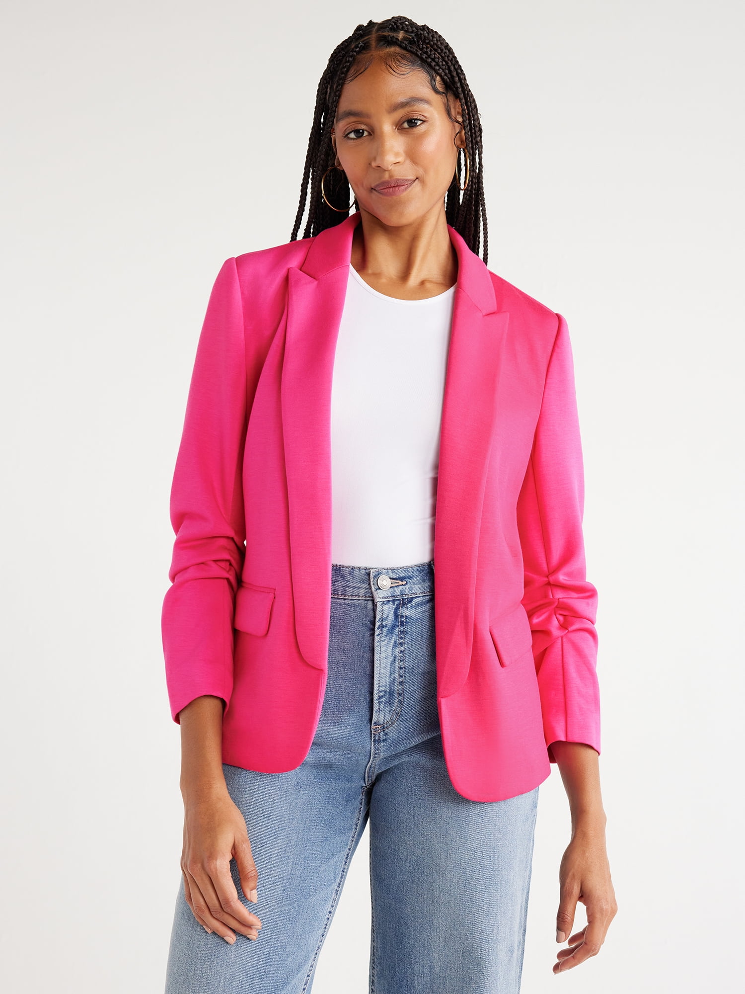 Scoop Women's and Women's Plus Relaxed Scuba Knit Stretch Blazer with ...