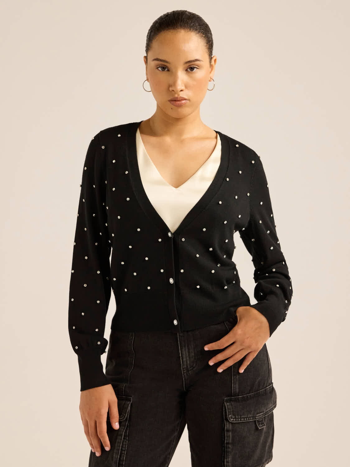 Scoop Women’s Rhinestone Cardigan Sweater, Lightweight, Sizes XS-4X ...