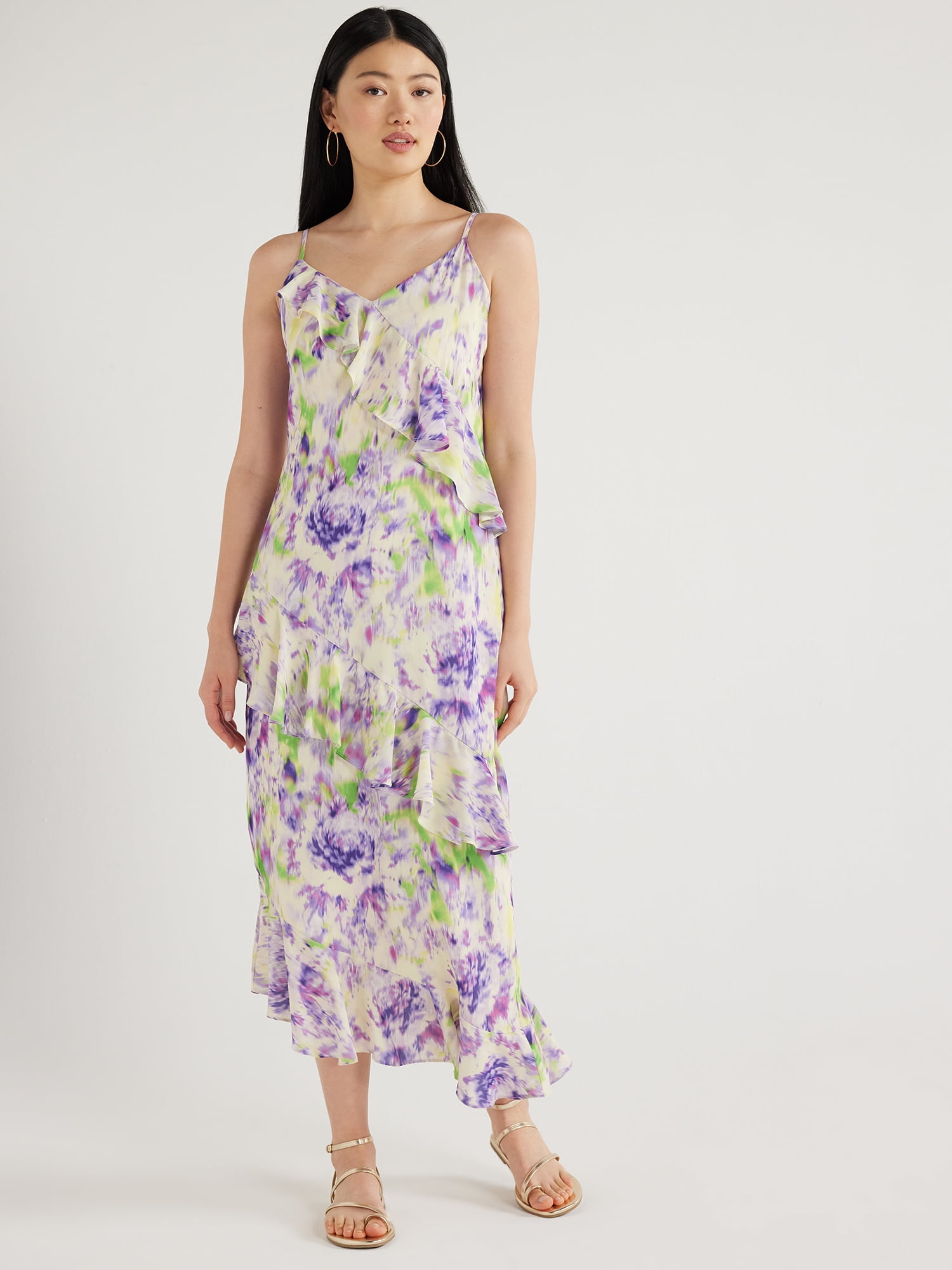 Scoop Women’s Ruffle Slip Bias Cut Dress, Sizes XS-XXL - Walmart.com