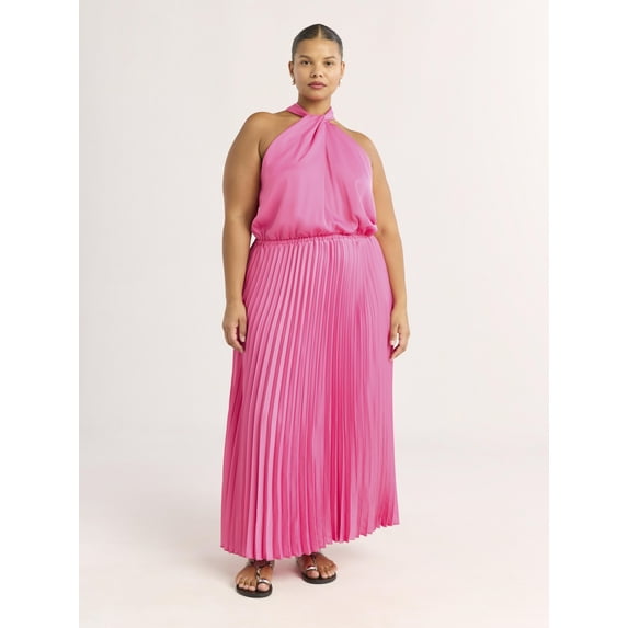 Scoop Women’s and Women's Plus Satin Halter Maxi Dress, Sizes XS-4X ...