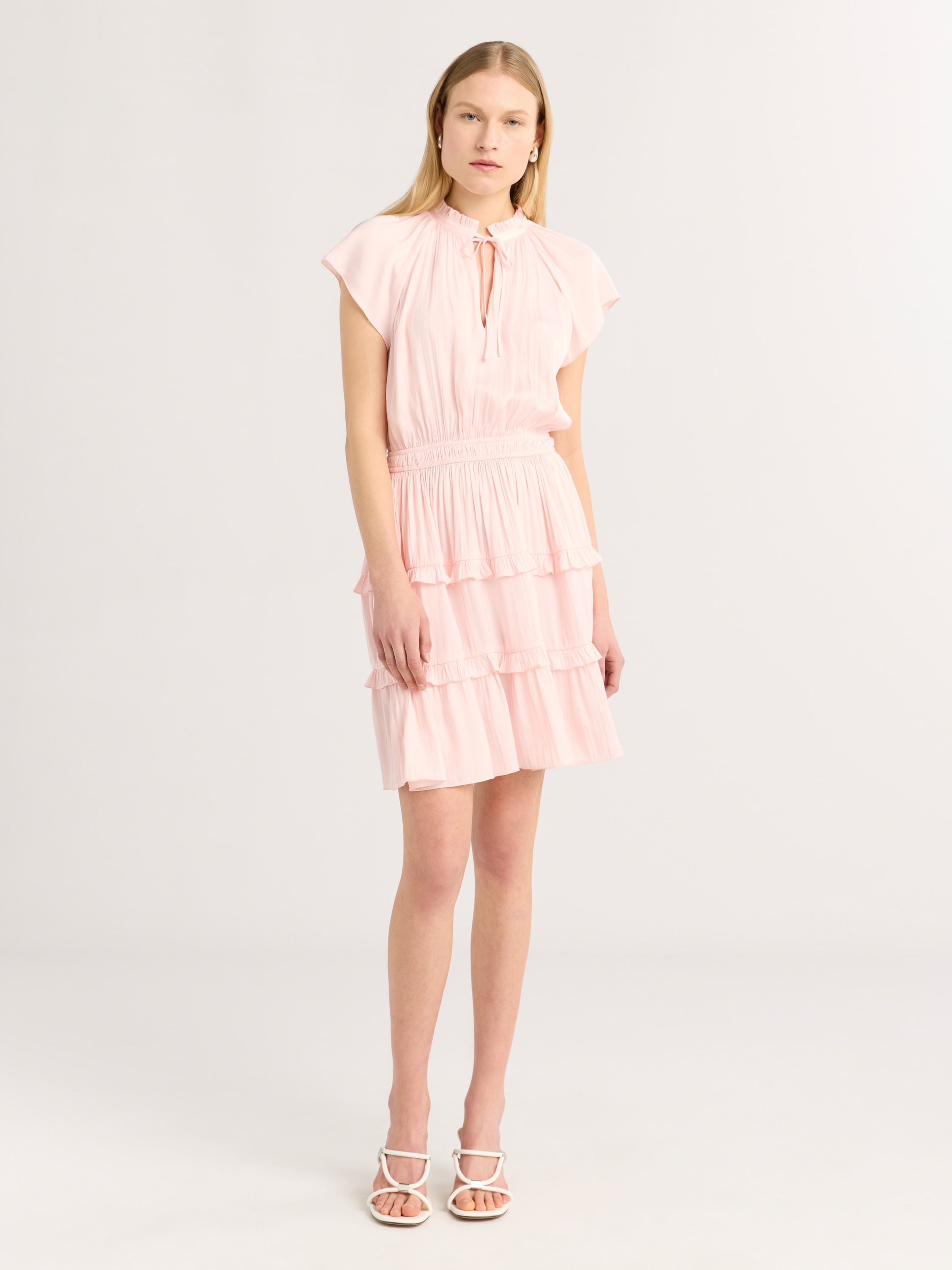 Scoop Women's Satin Mini Ruffle Dress with Cap Sleeves, Sizes XS-4X ...