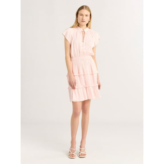 Scoop Women's Satin Mini Ruffle Dress with Cap Sleeves, Sizes XS-4X ...