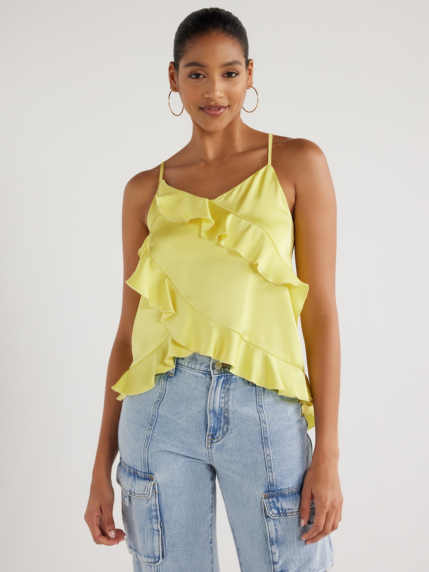 Scoop Women’s Satin Ruffle Tank Top, Sizes XS-XXL - Walmart.com