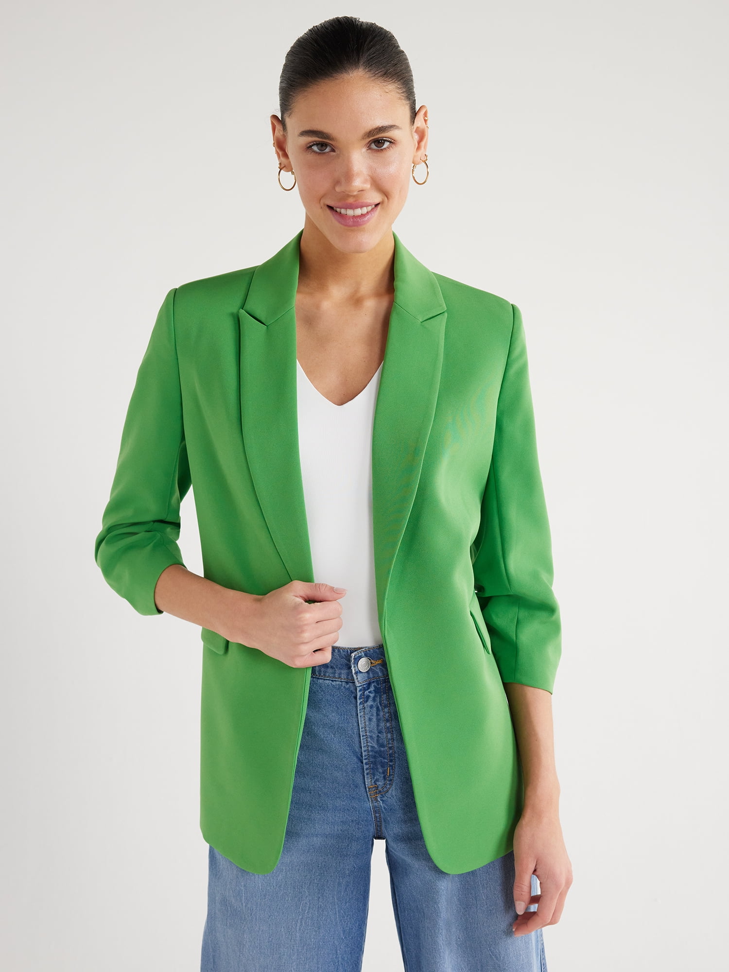 Scoop Women's Scrunch Sleeve Crepe Blazer with Buttons, Sizes XS-XXL ...