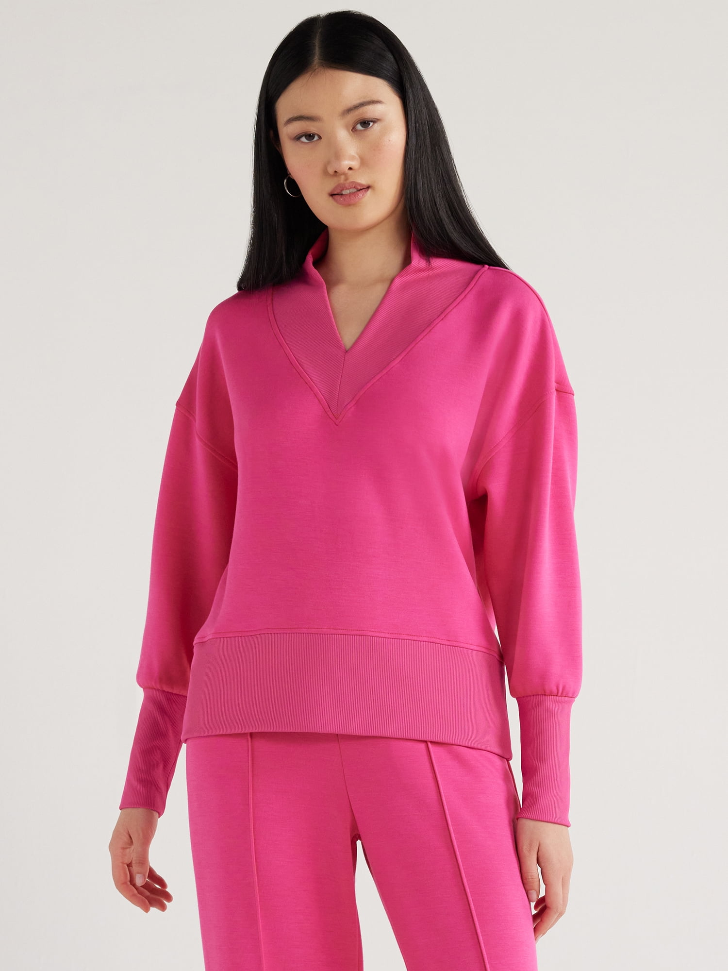 Scoop Women's and Women's Plus Ultimate ScubaKnit V-Neck Sweatshirt ...