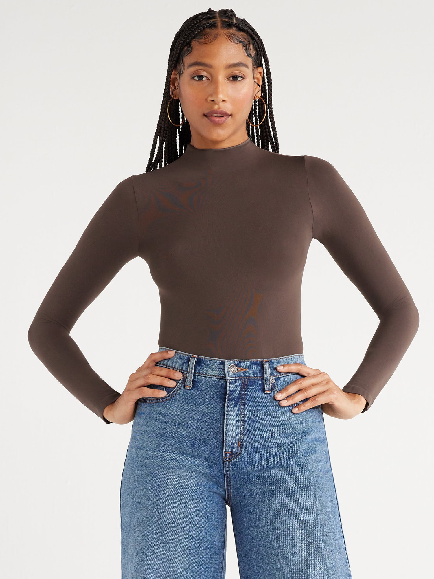 Scoop Women's Seamless Mock Neck Bodysuit with Long Sleeves, Sizes XS-XXL - Walmart.com