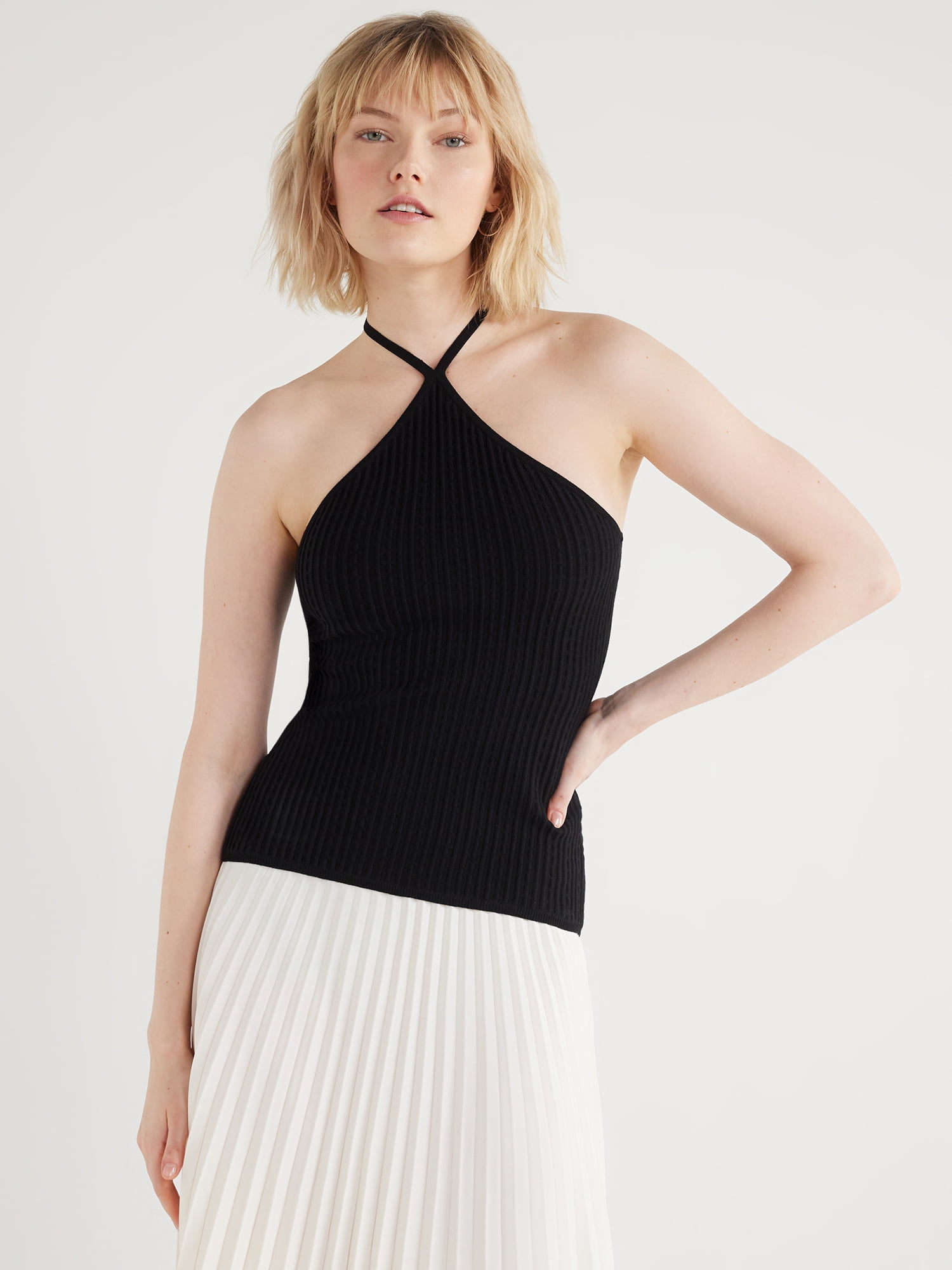 Scoop Women's Sleeveless Halter Tie Pullover Sweater, Sizes XS-XXL ...