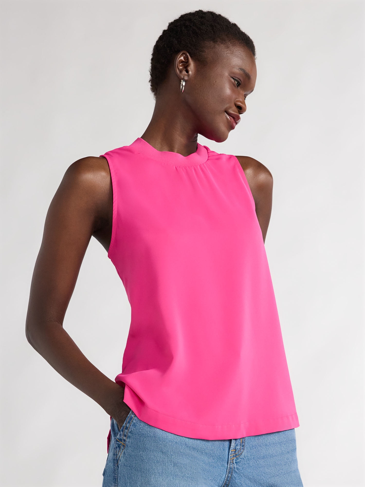 Scoop Women's Sleeveless Hi-Low Hem Top with Side Slits, Sizes XS-XXL ...