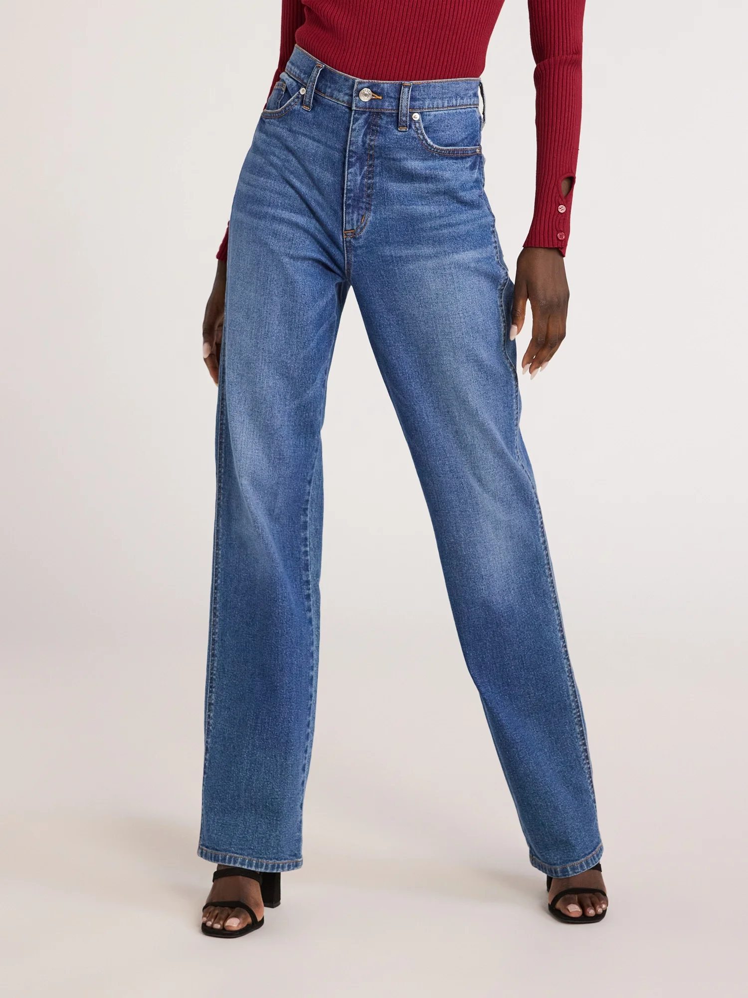 Scoop Women's Stovepipe High Rise Straight Leg Jeans, Sizes 0-20 ...