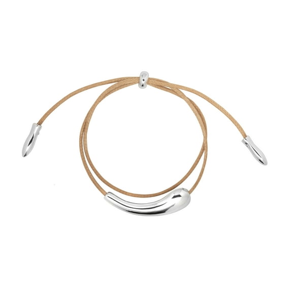Scoop Women’s Tan Adjustable Cord Bracelet with Curved Silver-Tone Bar ...
