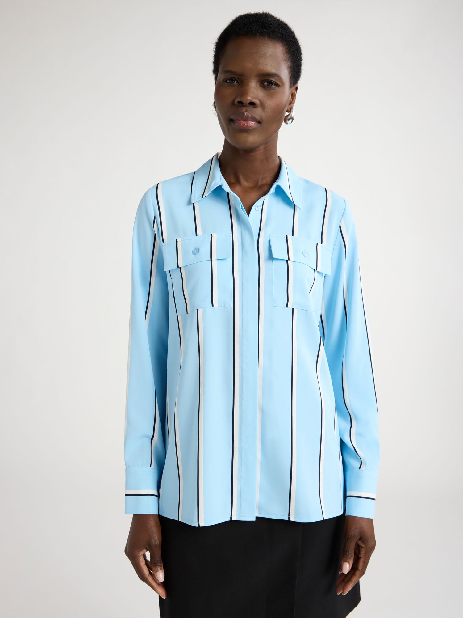 Scoop Women’s Ultimate Button Down Blouse with Two Pockets, Sizes XS-4X ...