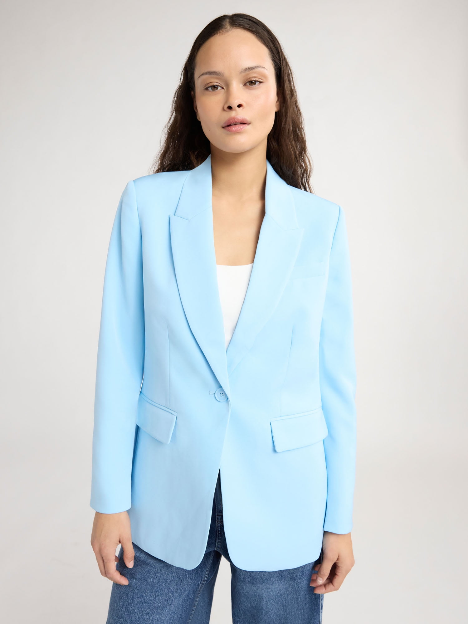 Scoop Women's & Women's Plus Ultimate Crepe One Button Suit Blazer ...