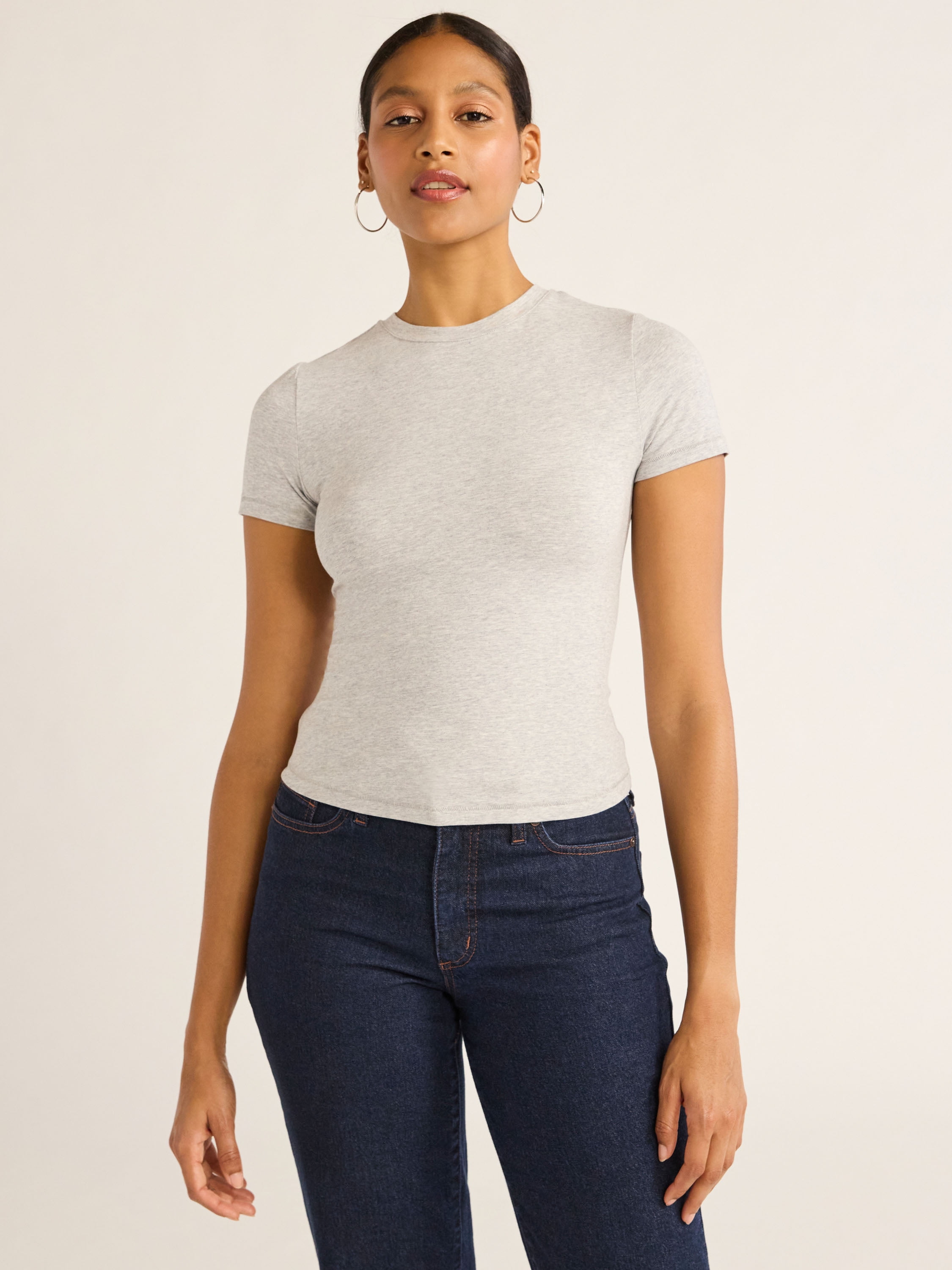 Scoop Women's Stretch Cotton Baby Tee with Short Sleeves, Fitted ...