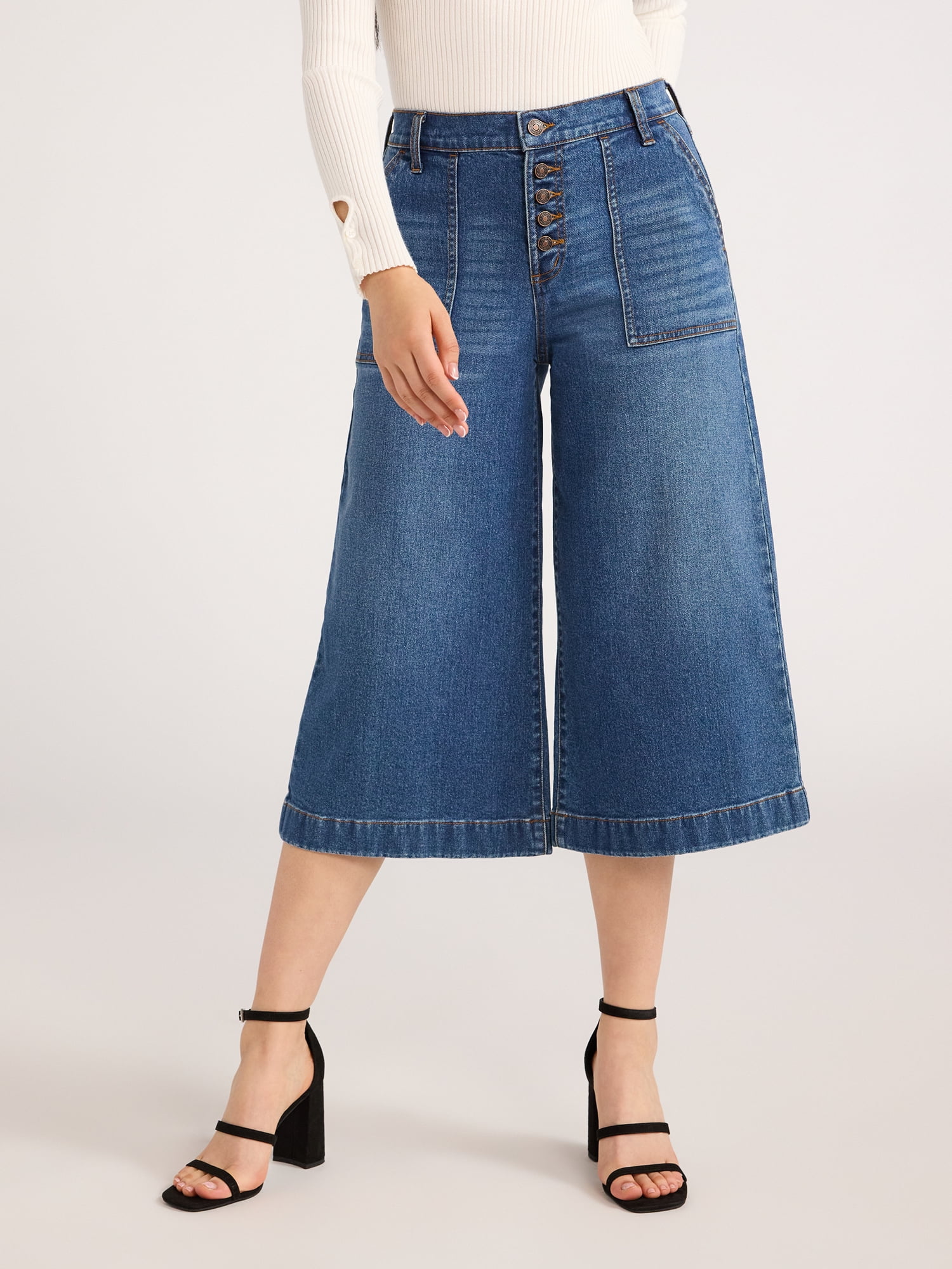 Scoop Utility Culotte Pants - High Rise Wide Leg - Walmart.com