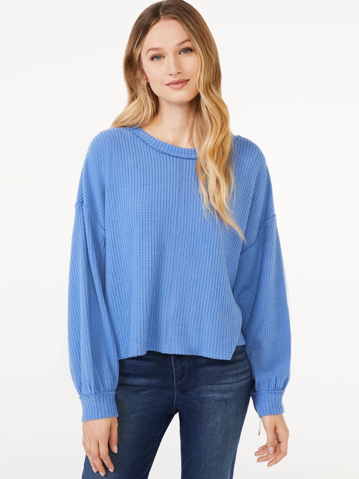Scoop Women's Soft Oversized Waffle Knit Slouch Top with Long Sleeves ...