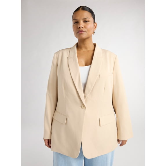 Scoop Women's Plus Ultimate Crepe One Button Blazer, Sizes XS-4X, Luxe ...