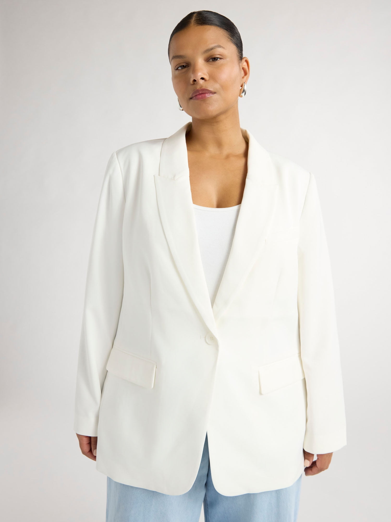 Scoop Women's & Women's Plus Crepe One Button Suit Blazer, Sizes XS-4X ...