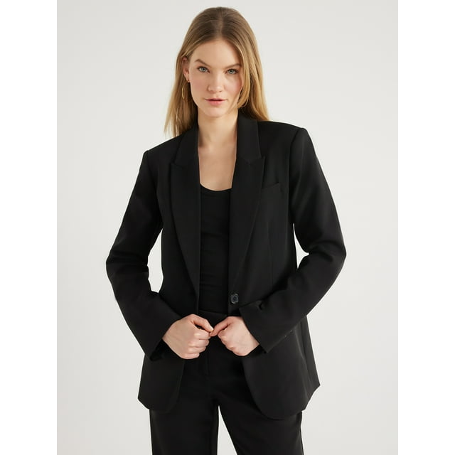 Scoop Women's & Women's Plus Crepe One Button Suit Blazer, Sizes XS-4X ...