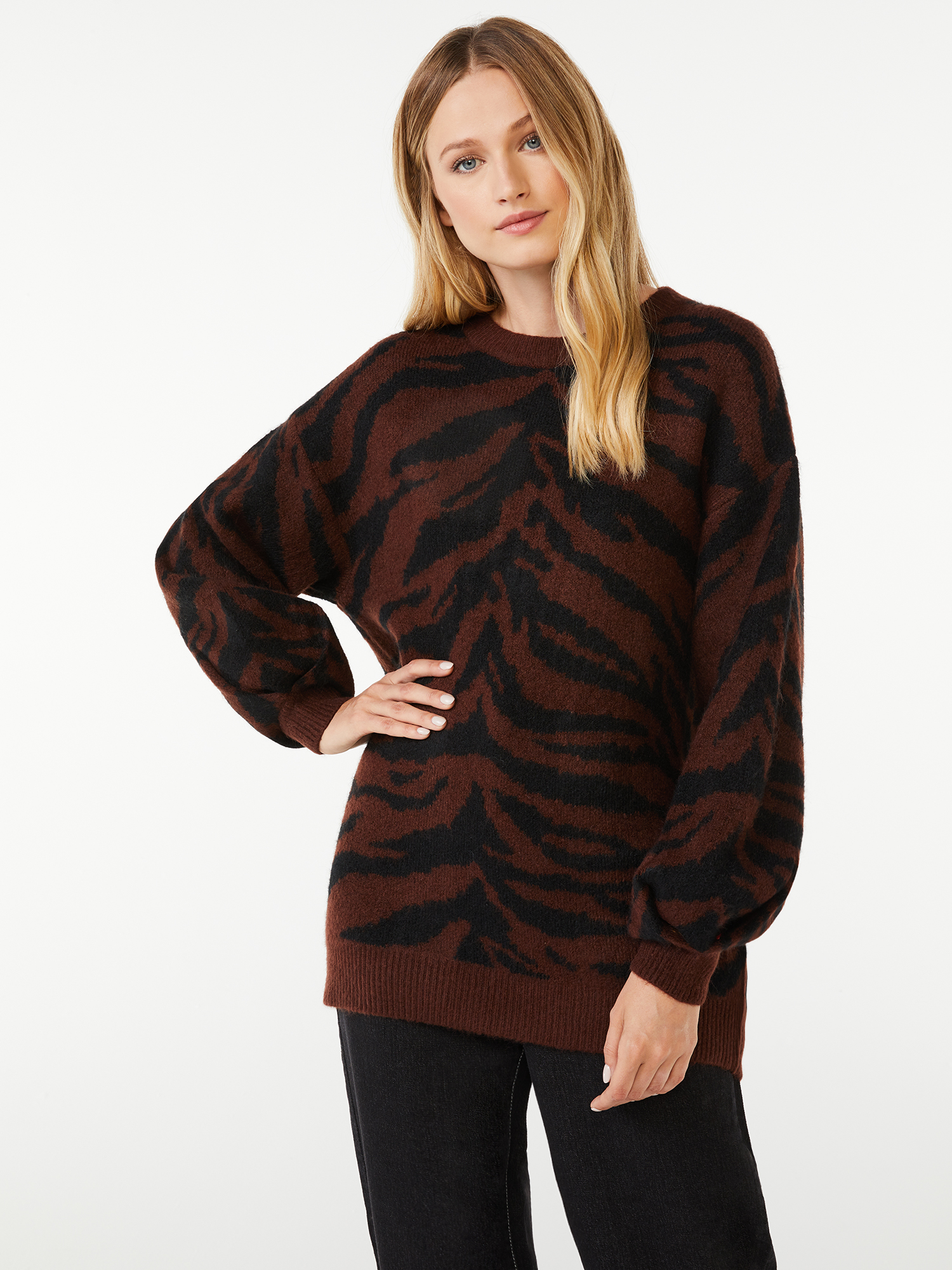 Scoop Women's Zebra Printed Tunic Sweater - Walmart.com