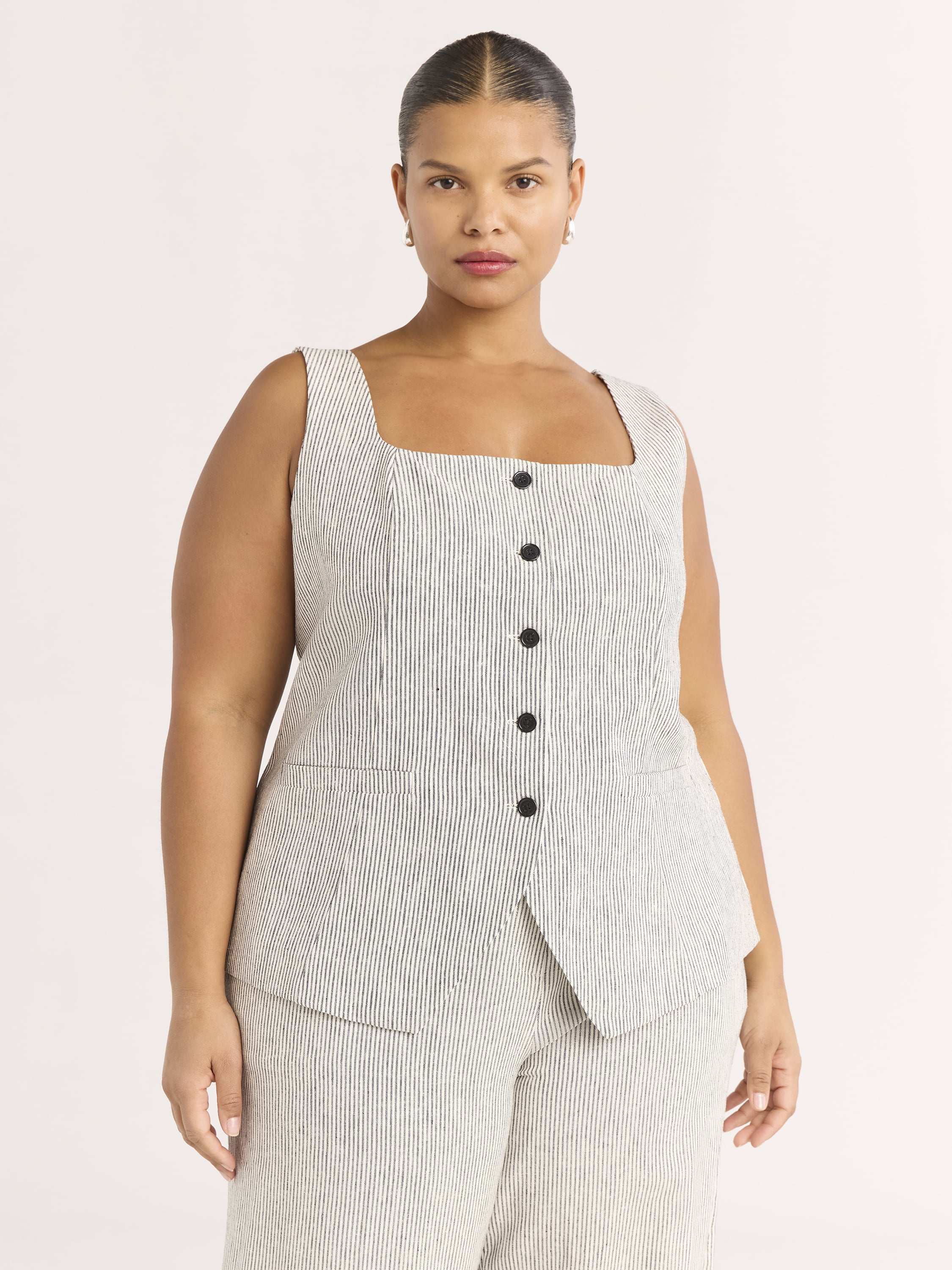 Scoop Women's and Women's Plus Linen Blend Longline Vest, Sizes XS-4X ...