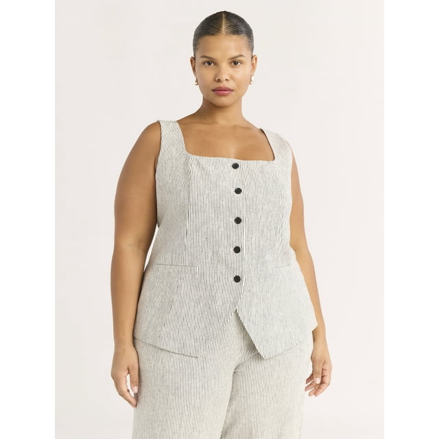 Scoop Women's and Women's Plus Linen Blend Longline Vest, Sizes XS-4X ...