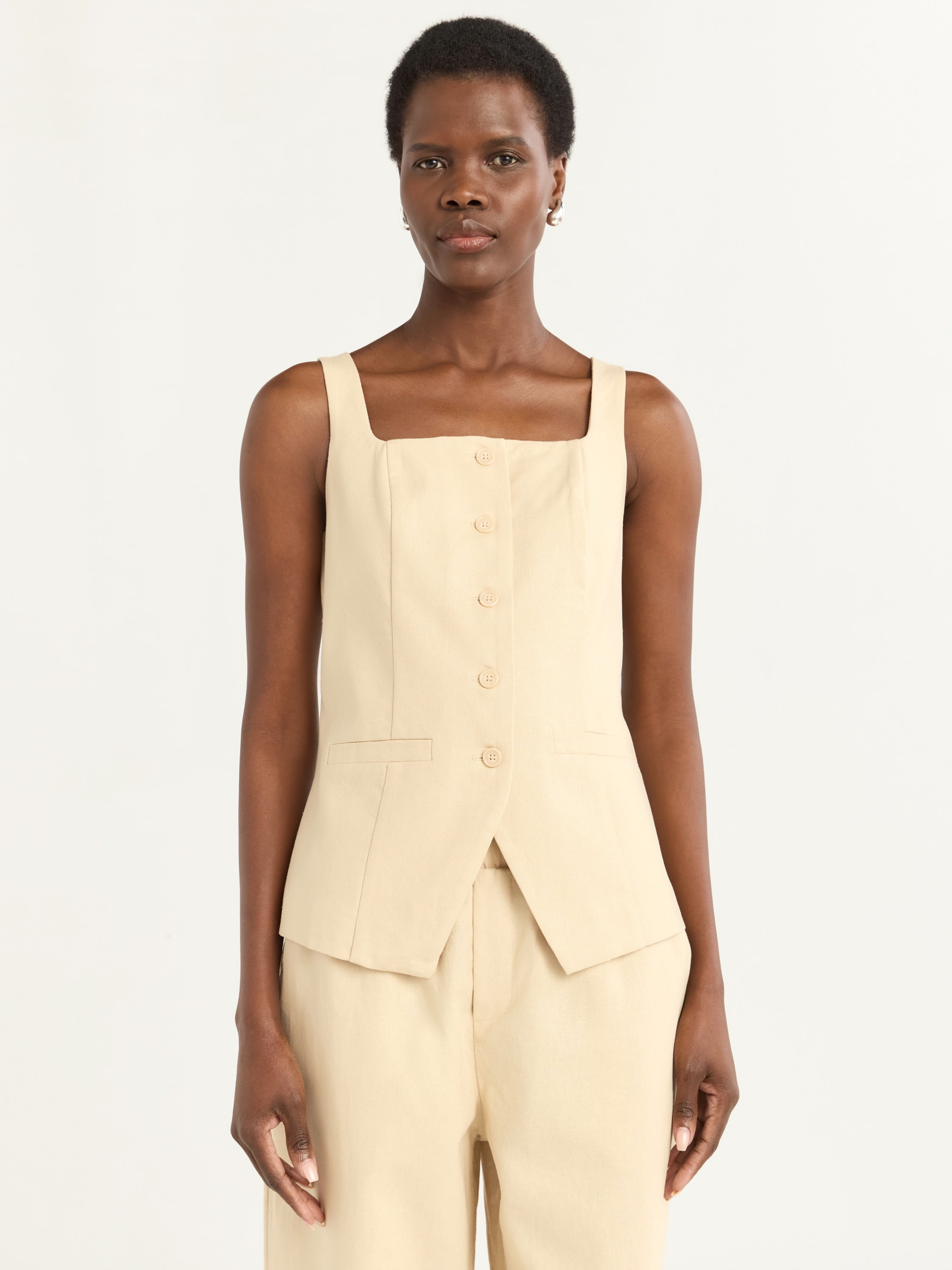 Scoop Women's Linen Blend Longline Vest, Square Neck, Sleeveless, Sizes ...