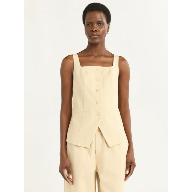 Scoop Women's and Women's Plus Linen Blend Longline Vest, Sizes XS-4X ...