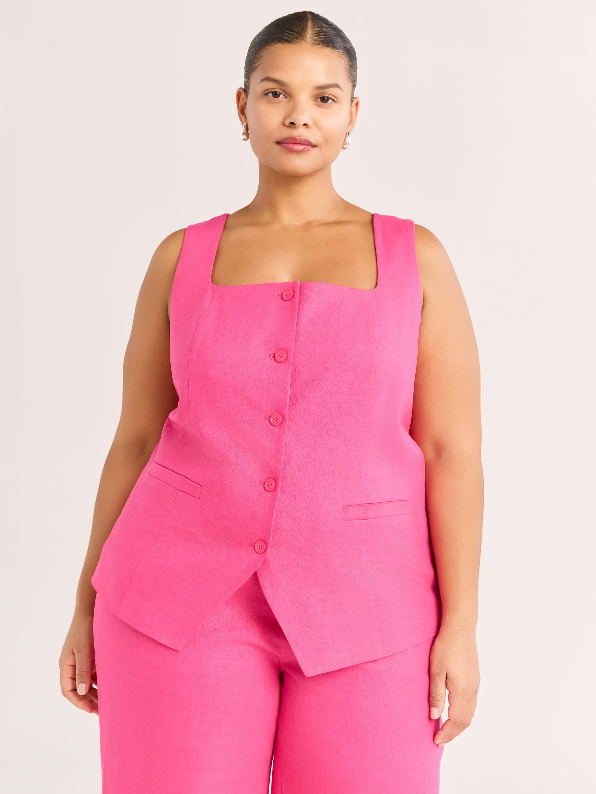 Scoop Women's and Women's Plus Linen Blend Longline Vest, Sizes XS-4X ...