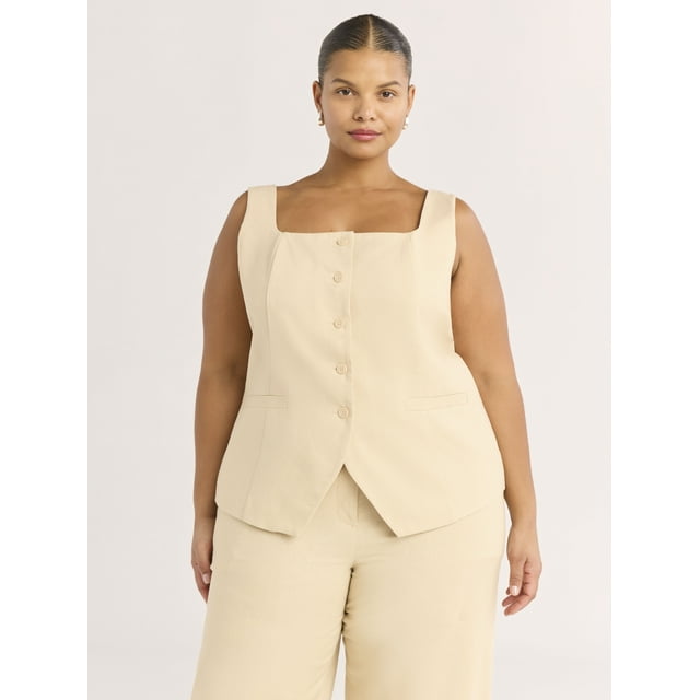 Scoop Women's and Women's Plus Linen Blend Longline Vest, Sizes XS-4X ...