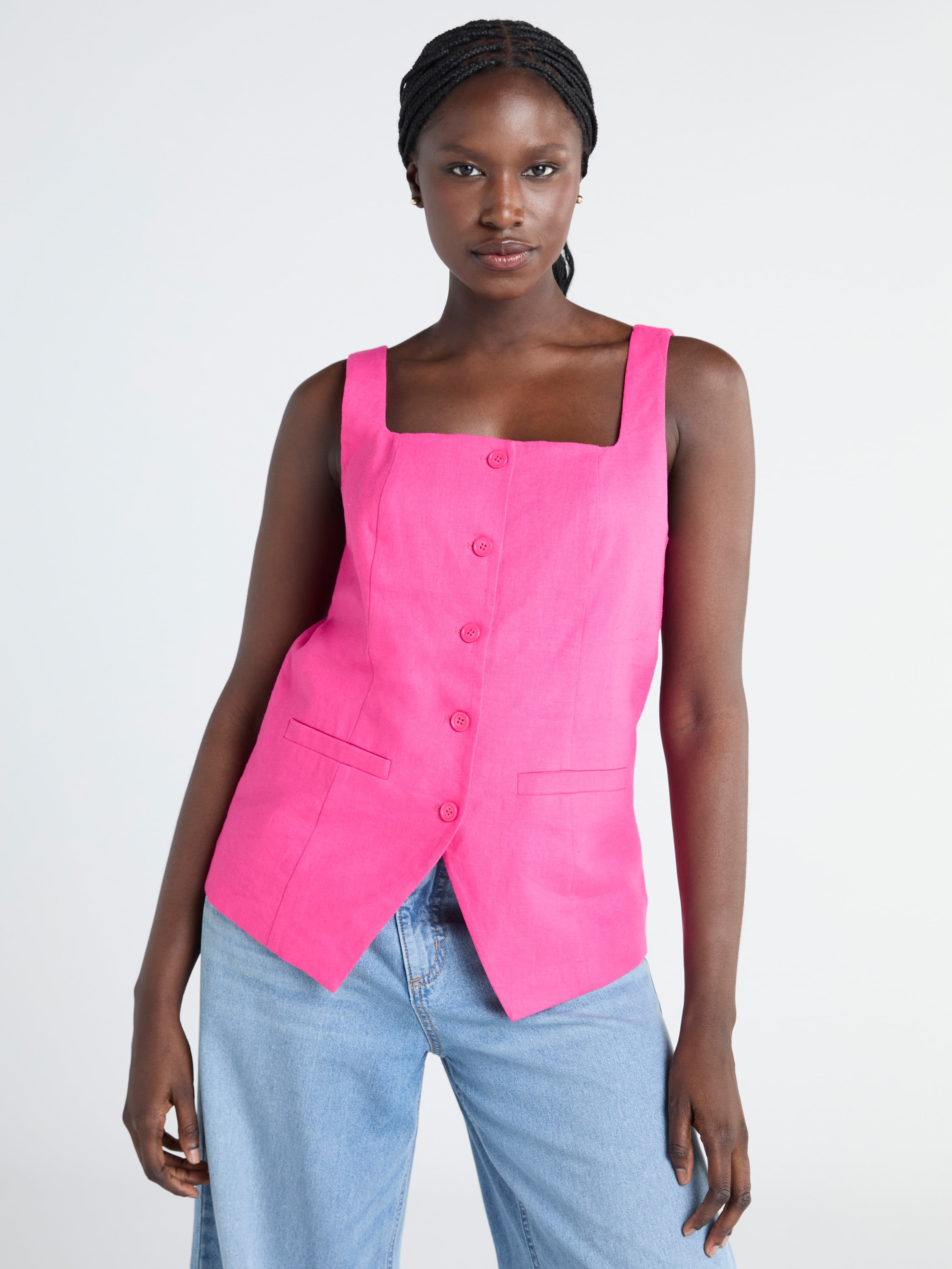 Scoop Women's and Women's Plus Linen Blend Longline Vest, Sizes XS-4X ...