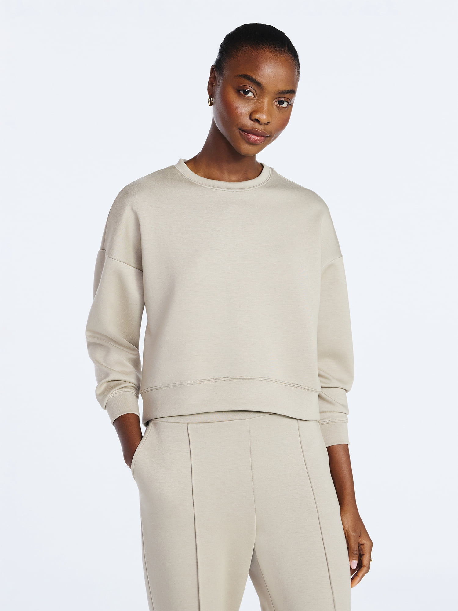 Scoop Women's and Women's Plus New Scubaknit Cropped Sweatshirt with ...