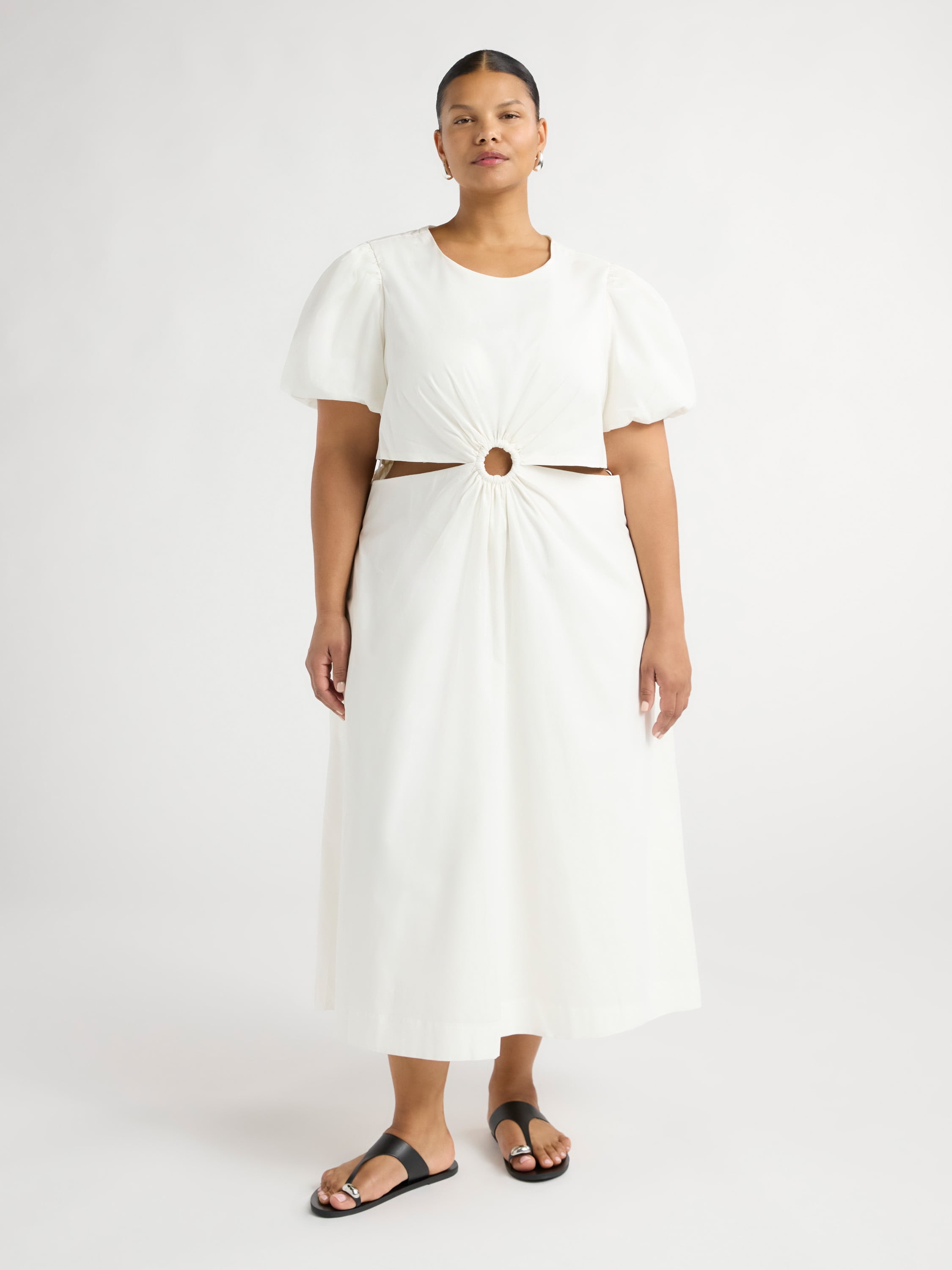 Scoop Women’s and Women's Plus Puff Sleeve O-Ring Dress, Sizes XS-4X ...