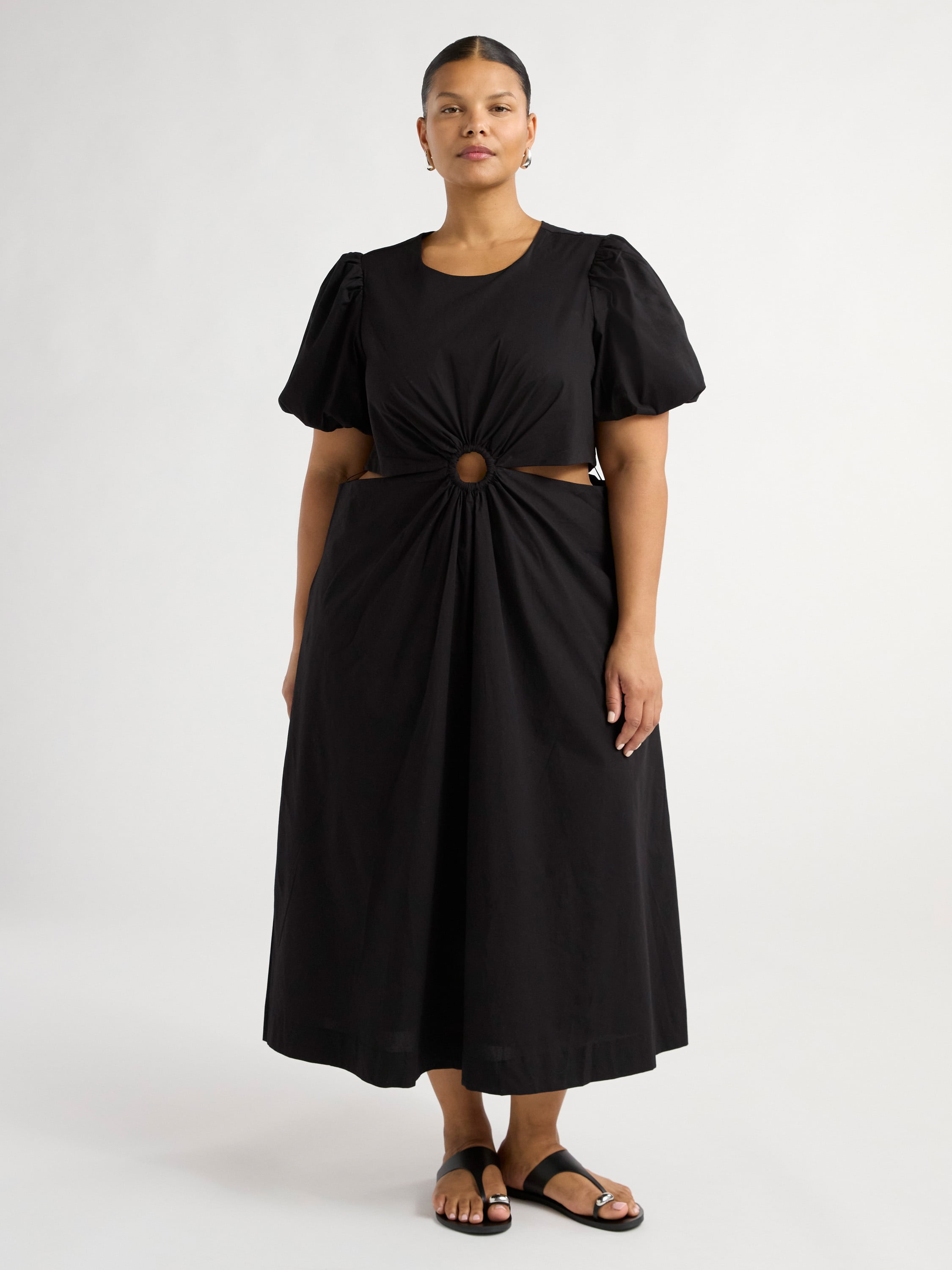 Scoop Women's and Women's Plus Puff Sleeve O-Ring Dress Scoop Women's and Women's Plus Puff Sleeve O-Ring Dress
