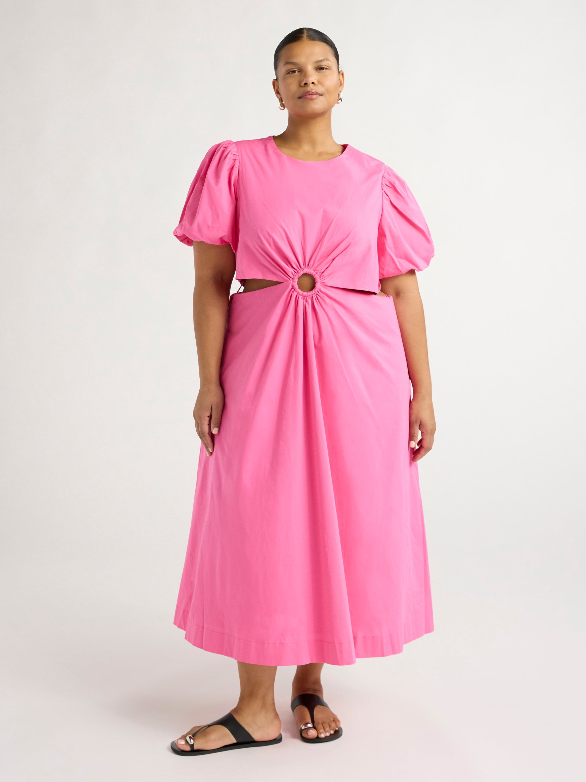 Scoop Women’s and Women's Plus Puff Sleeve O-Ring Dress, Sizes XS-4X ...