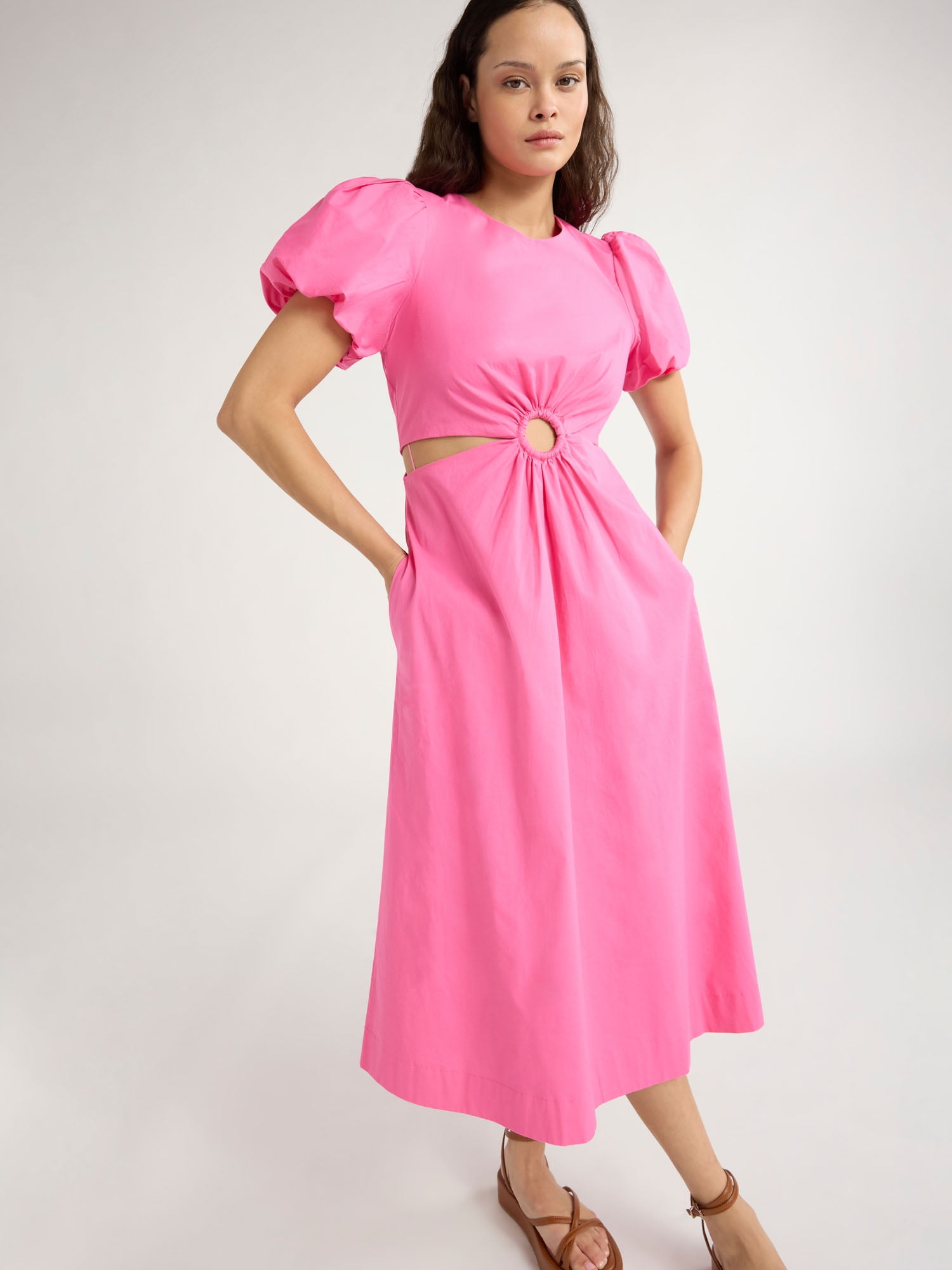 Scoop Women's Puff Sleeve O-Ring Dress with Pockets, Sizes XS-4X ...
