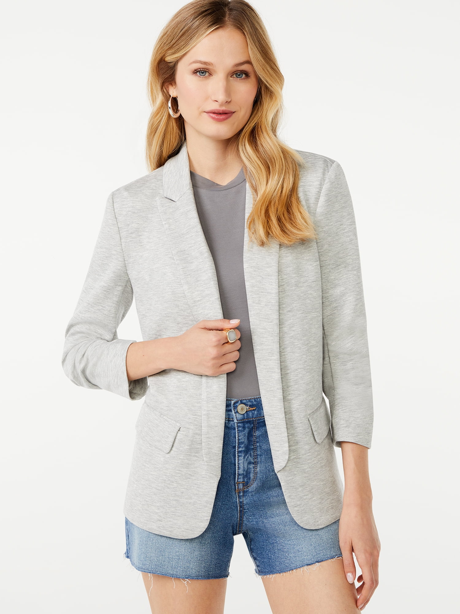 Scoop Women's Relaxed Scrubaknit Blazer with Scrunch Sleeves Sizes XS ...