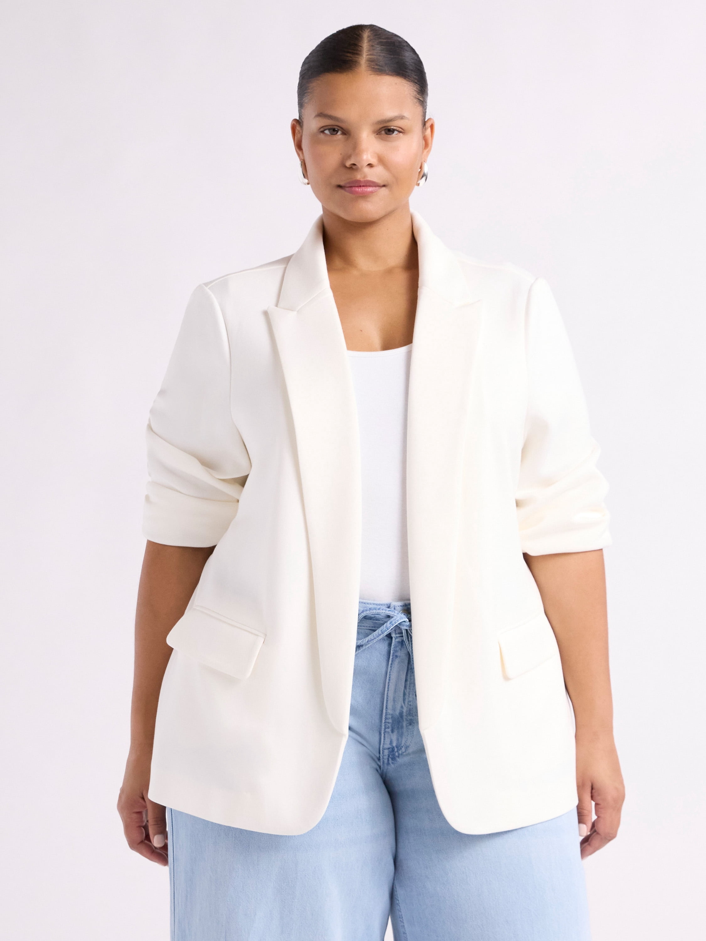 Scoop Women's and Women's Plus Relaxed Scuba Knit Stretch Blazer with ...
