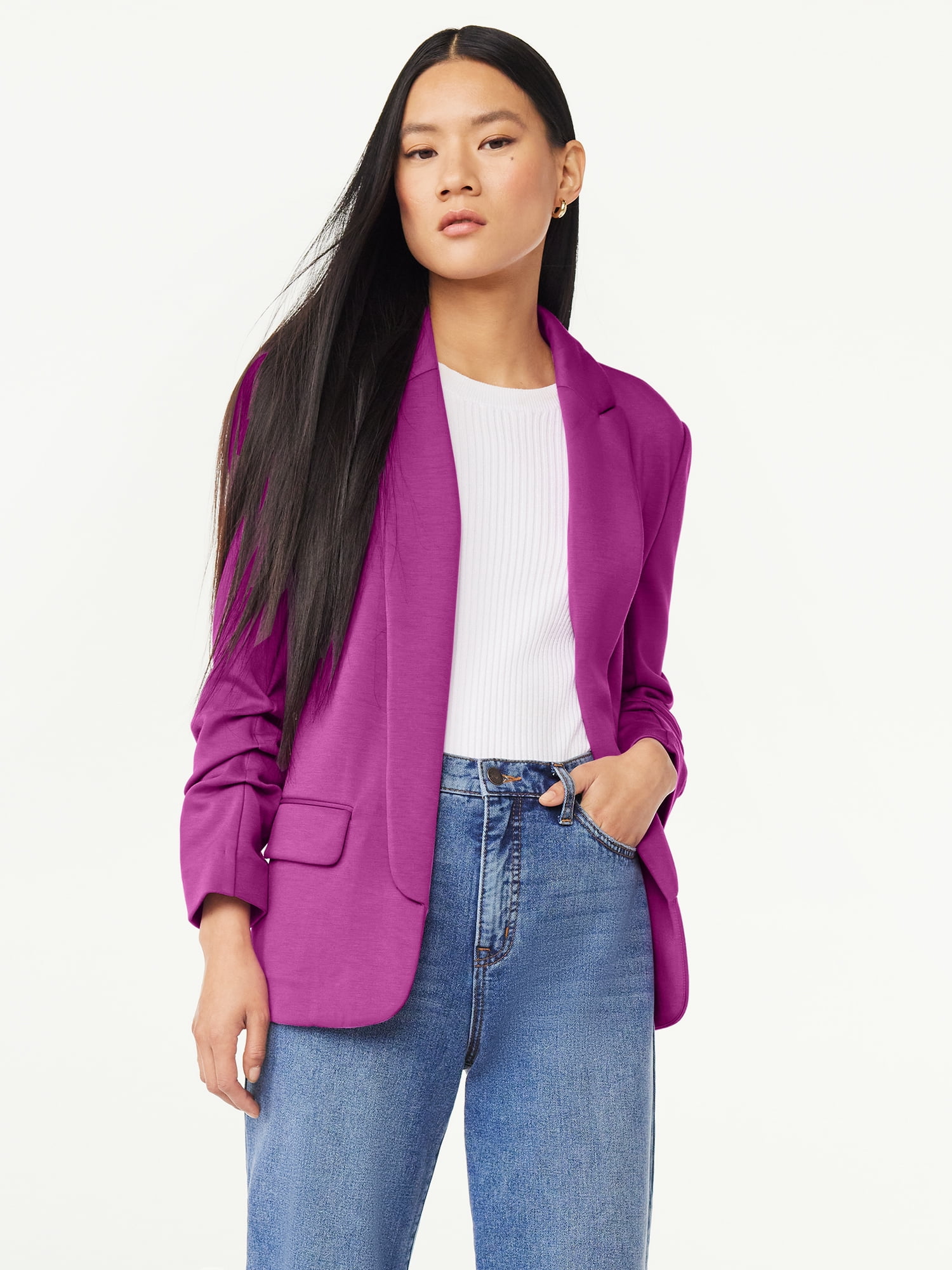 Scoop Women's and Women's Plus Relaxed Scuba Knit Stretch Blazer with ...