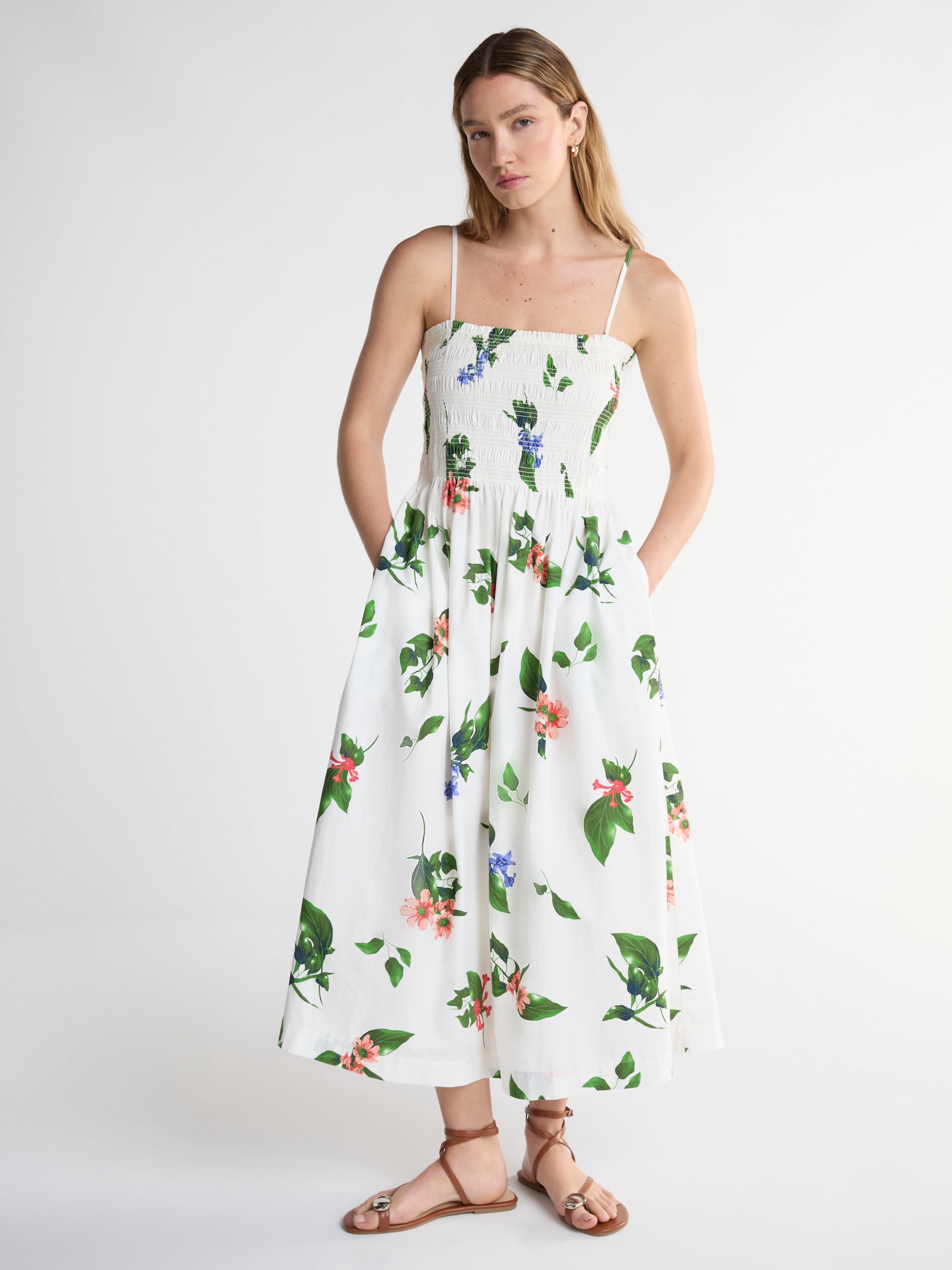 Scoop Women’s and Women’s Plus Smocked Cotton Maxi Dress, Sizes XS-4X ...