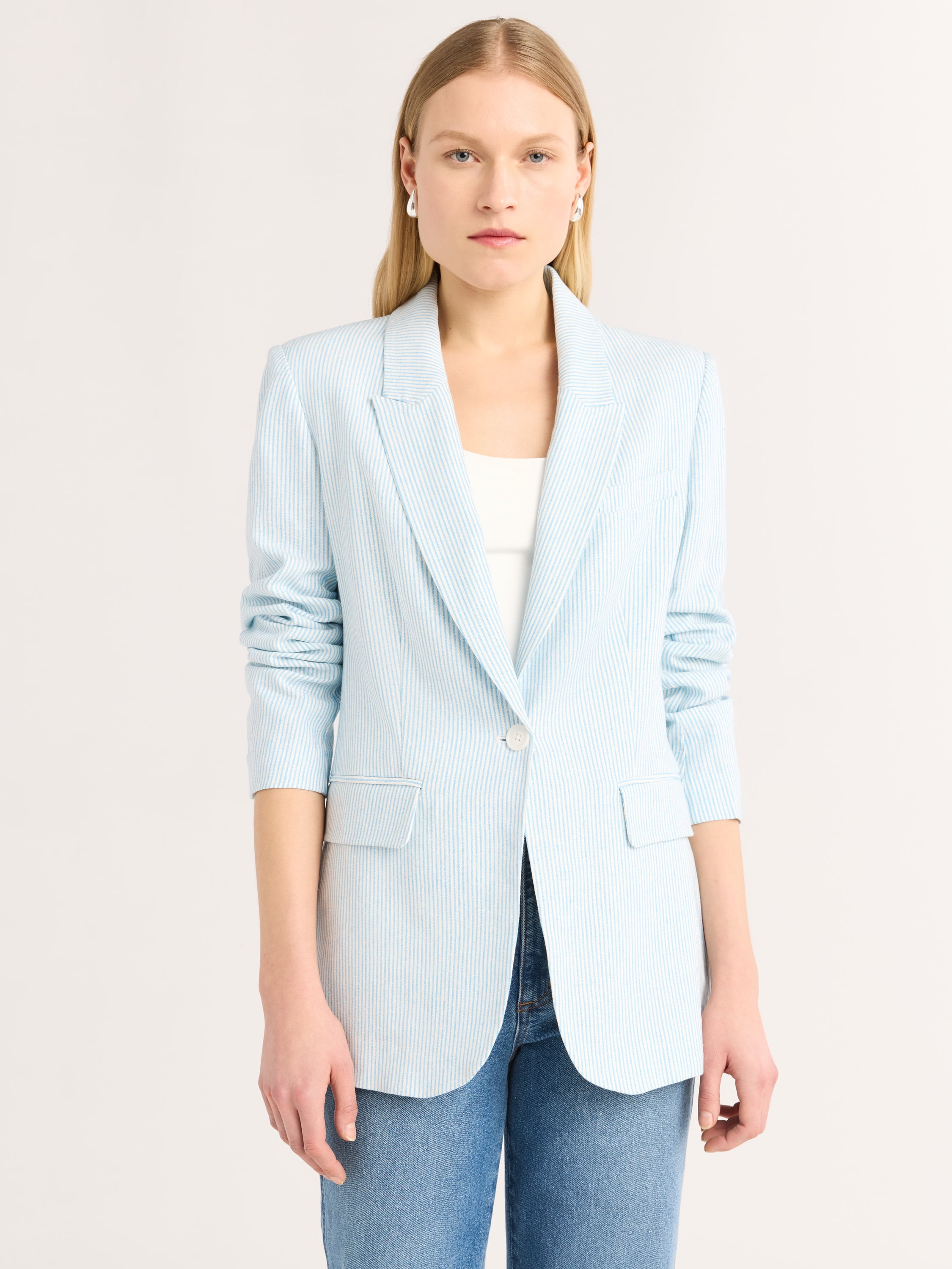Scoop Women's and Women's Plus One Button Linen Blend Blazer Sizes XS ...