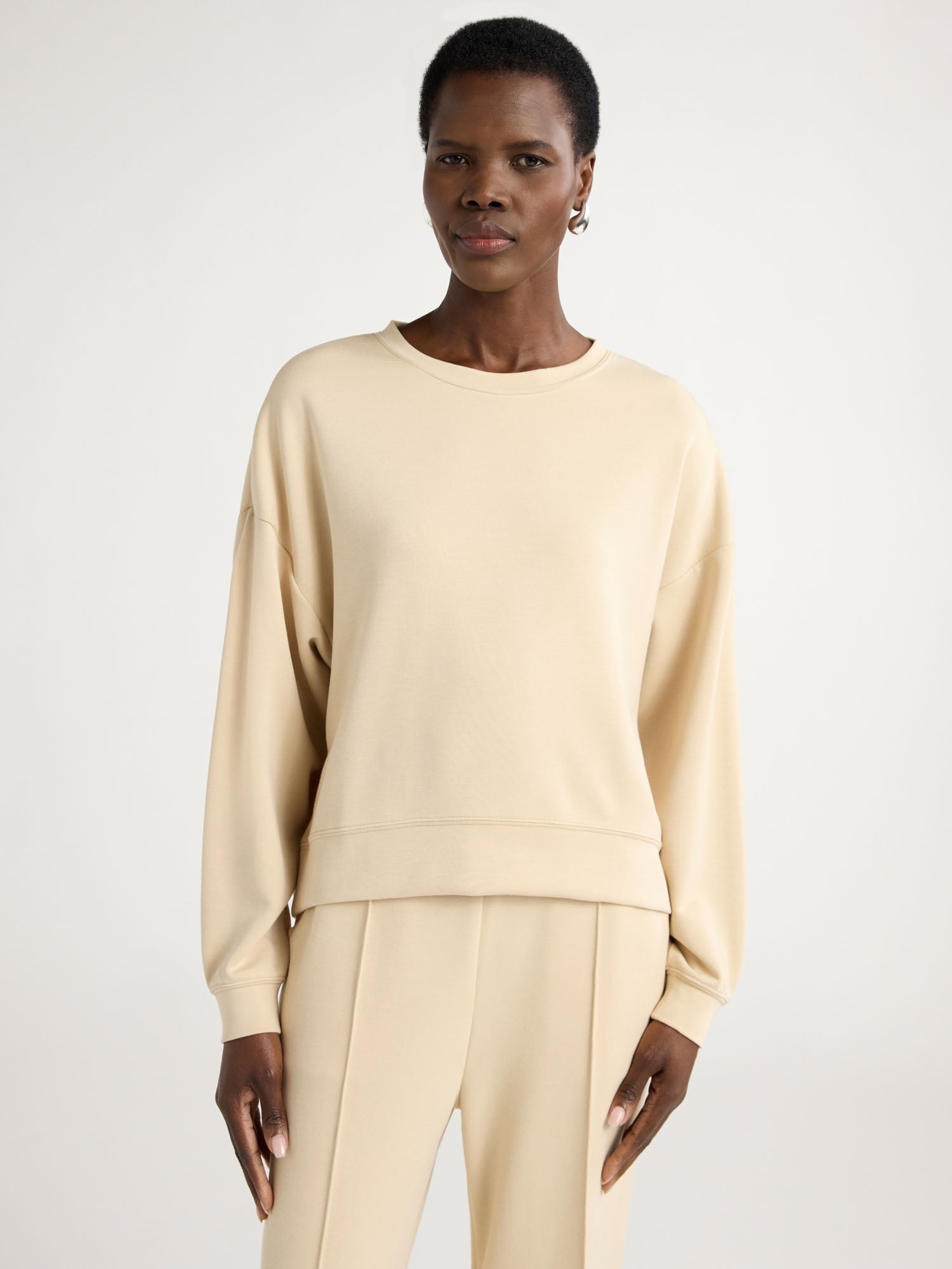 Scoop Women's Ultimate ScubaKnit Cropped Sweatshirt, Drop Sleeves ...