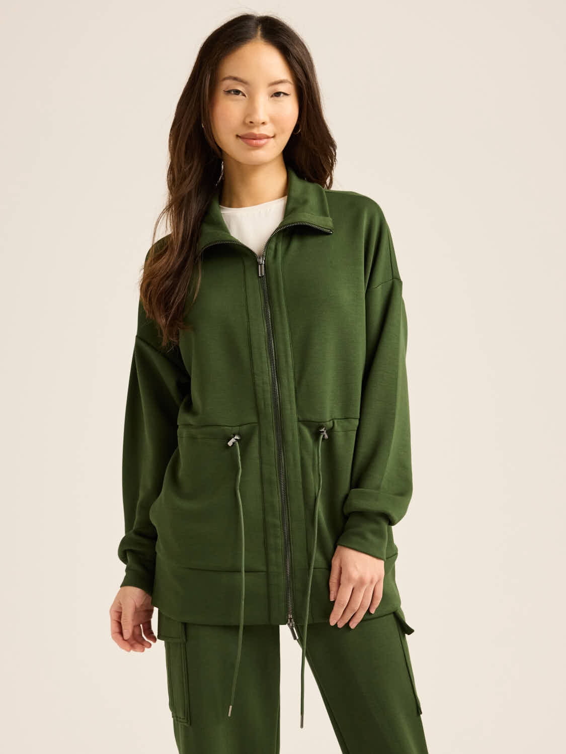 Scoop Ultimate ScubaKnit Longline Drawstring Zip Jacket - Walmart.com