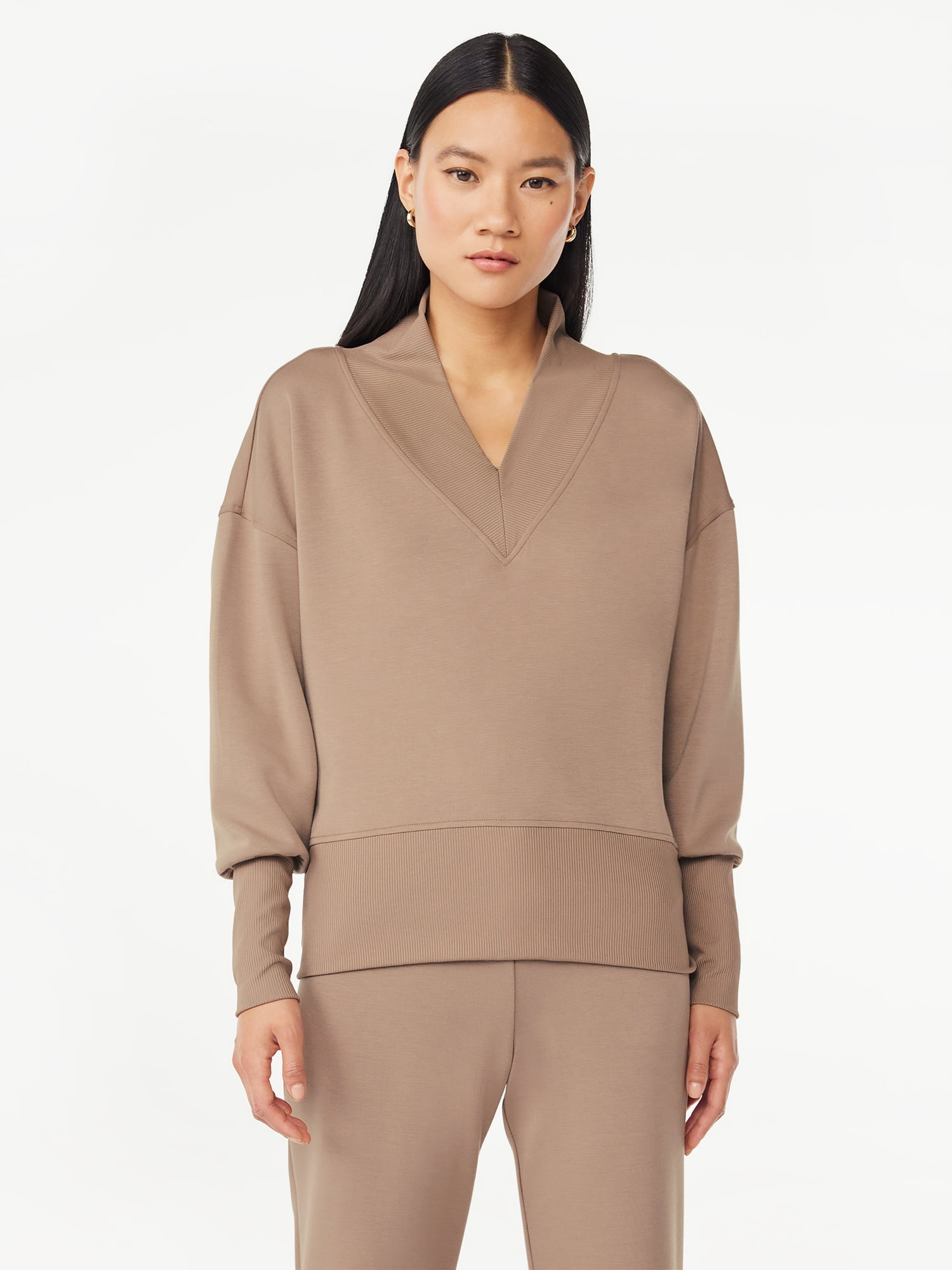 Scoop Women's and Women's Plus Ultimate Scubaknit V Neck Sweatshirt ...