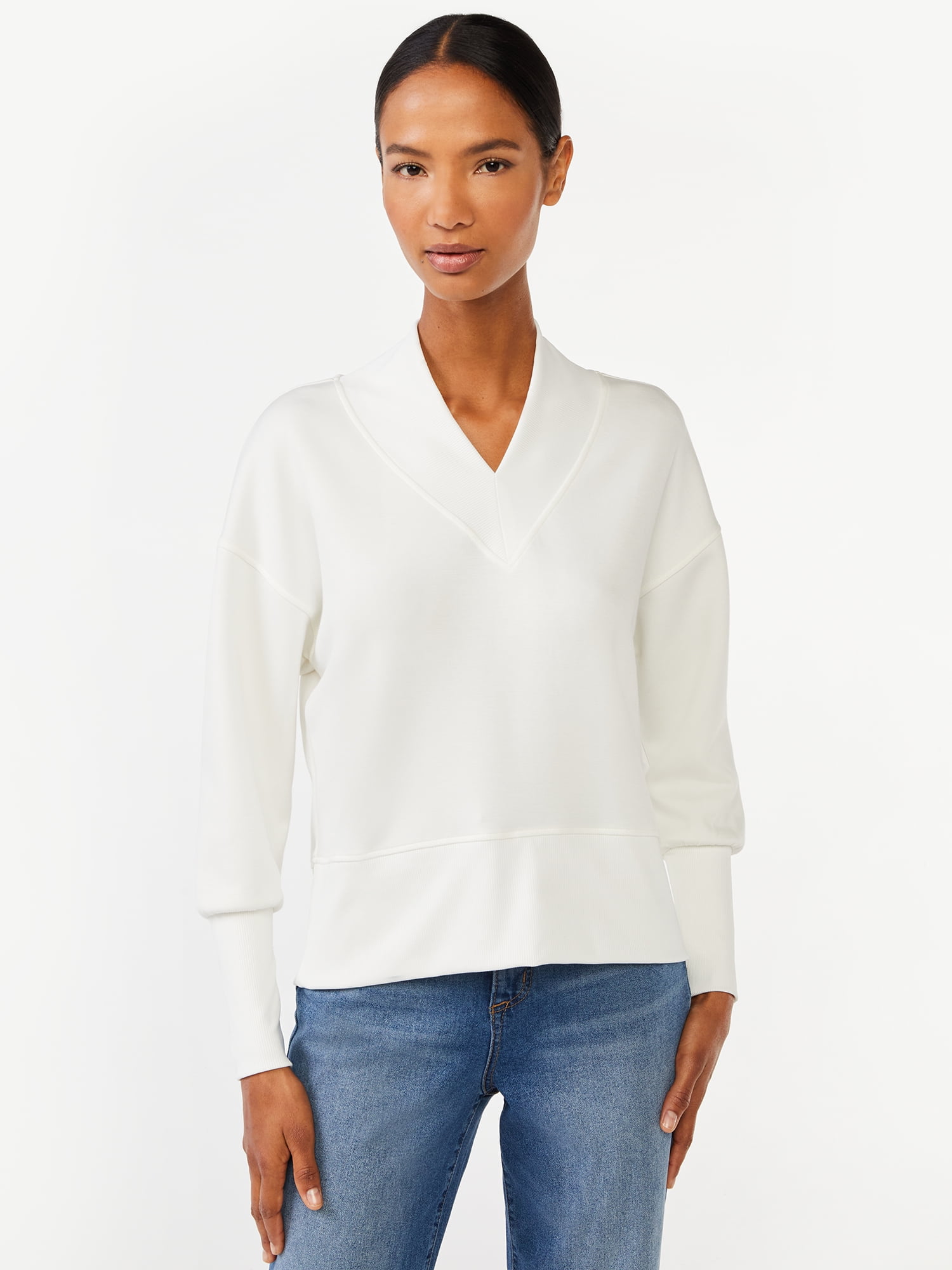 Scoop Women's and Women's Plus Ultimate Scubaknit V Neck Sweatshirt ...